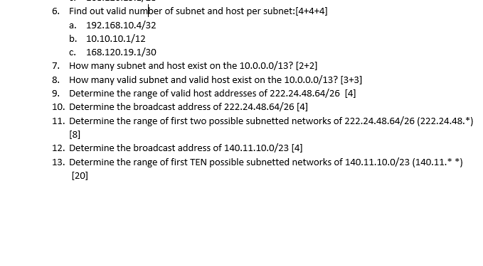 Solved 6. Find out valid number of subnet and host per | Chegg.com