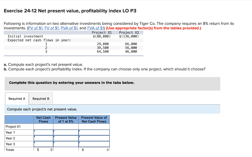 Solved Exercise 24-12 Net present value, profitability index | Chegg.com