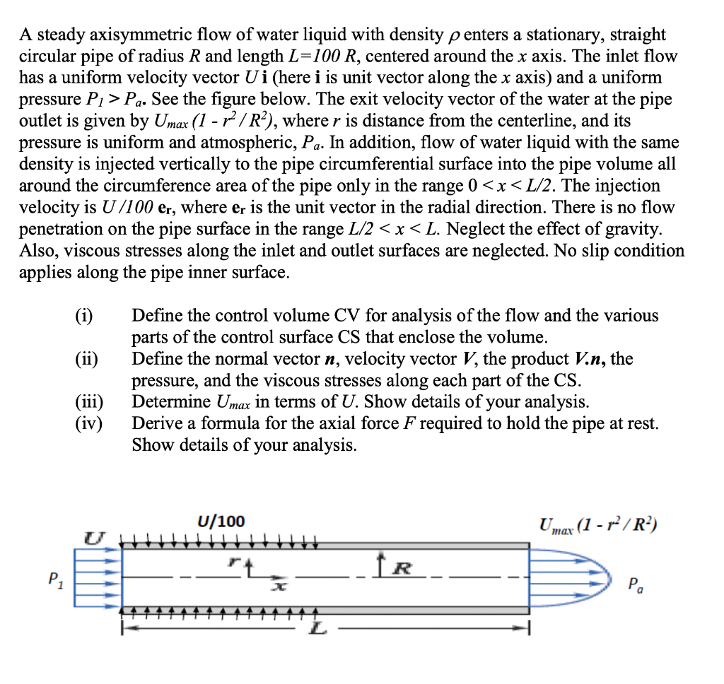 Solved A steady axisymmetric flow of water liquid with | Chegg.com