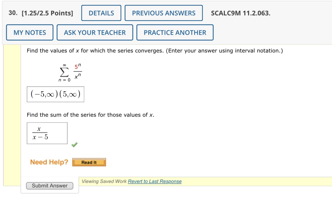 Solved Find the values of x ﻿for which the series converges. | Chegg.com