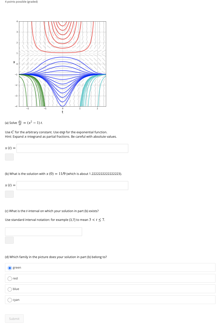 Solved (a) Solve dtdx=(x2−1)t Use C for the arbitrary | Chegg.com