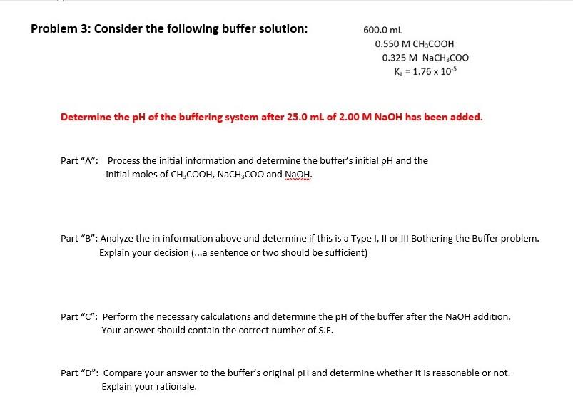 Solved Problem 3: Consider the following buffer solution: | Chegg.com