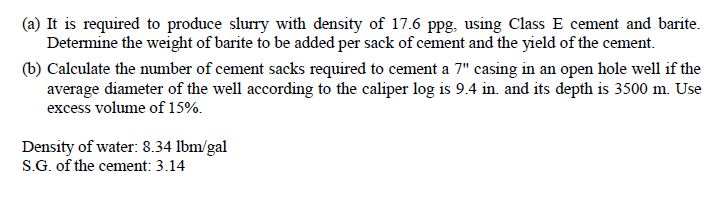 Solved (a) It is required to produce slurry with density of | Chegg.com