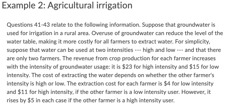 Solved Example 2: Agricultural irrigation Questions 41-43 | Chegg.com