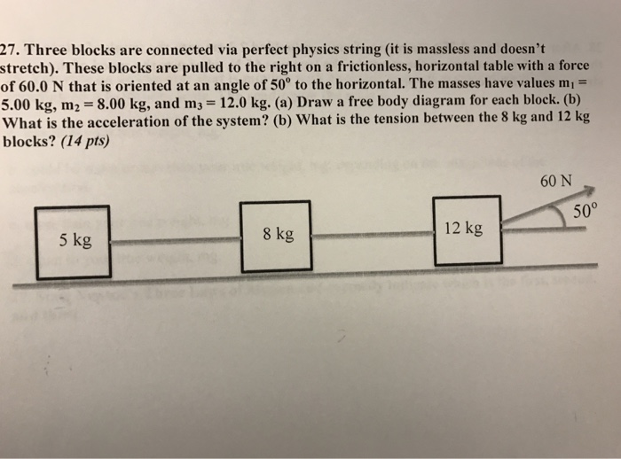 Solved Three blocks are connected via perfect physics string | Chegg.com Solved Three blocks are connected via perfect physics string | Chegg.com