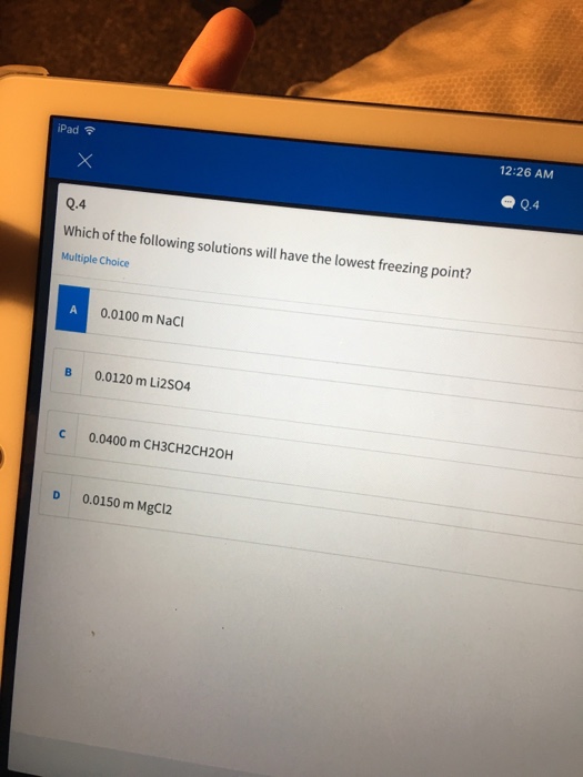 Solved Which of the following solutions will have the lowest | Chegg.com
