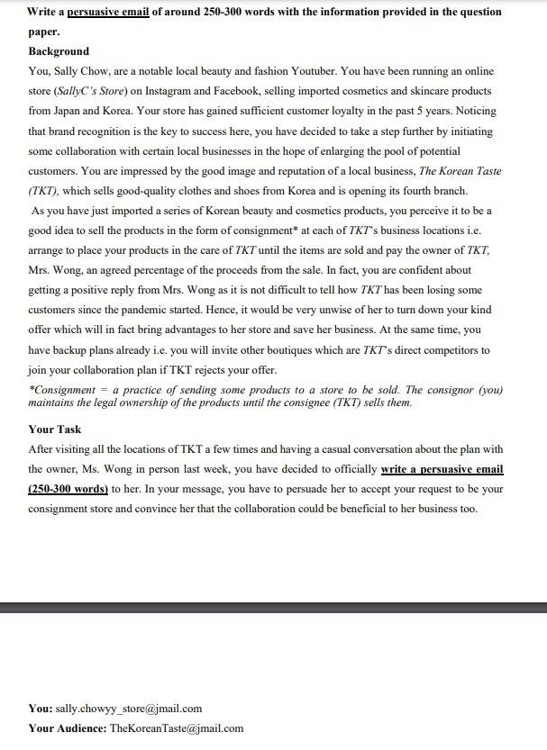 paper. Background You, Sally Chow, are a notable | Chegg.com