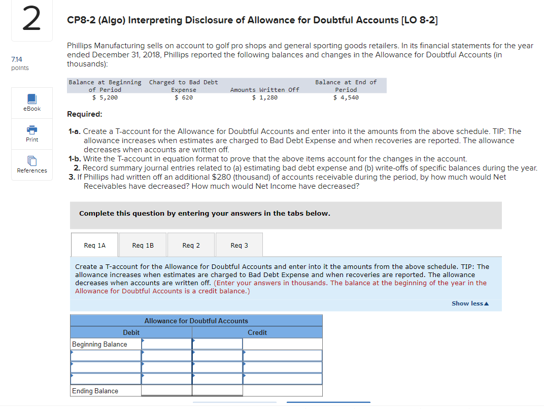 Solved CP8-2 (Algo) Interpreting Disclosure of Allowance for | Chegg.com