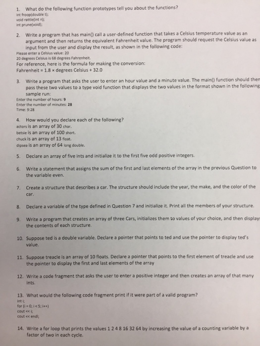 Solved 1 What Do The Following Function Prototypes Tell You 