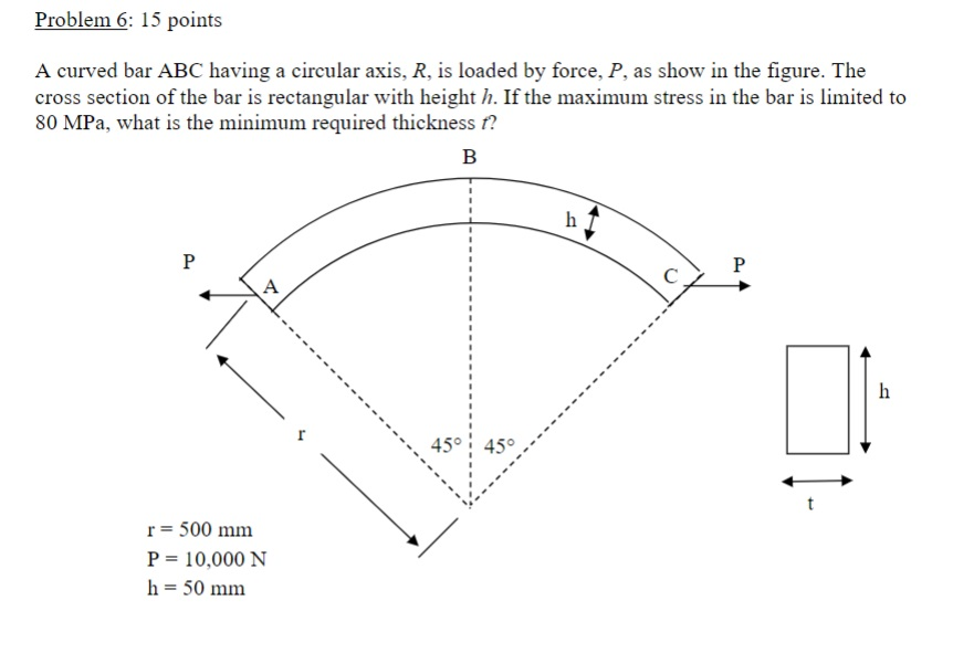 Solved Problem 6: 15 points A curved bar ABC having a | Chegg.com