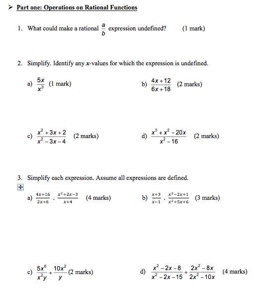 Solved Part one: Operations on Rational Functions 1. What | Chegg.com