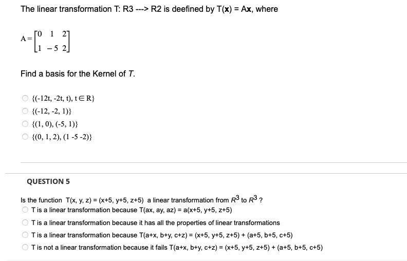 Solved The linear transformation T: R3 ⋯ R2 is deefined by | Chegg.com