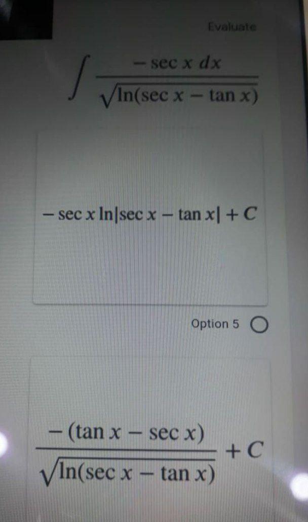 Solved Evaluate sec x dx In(sec x tan x) - sec x In sec x – | Chegg.com