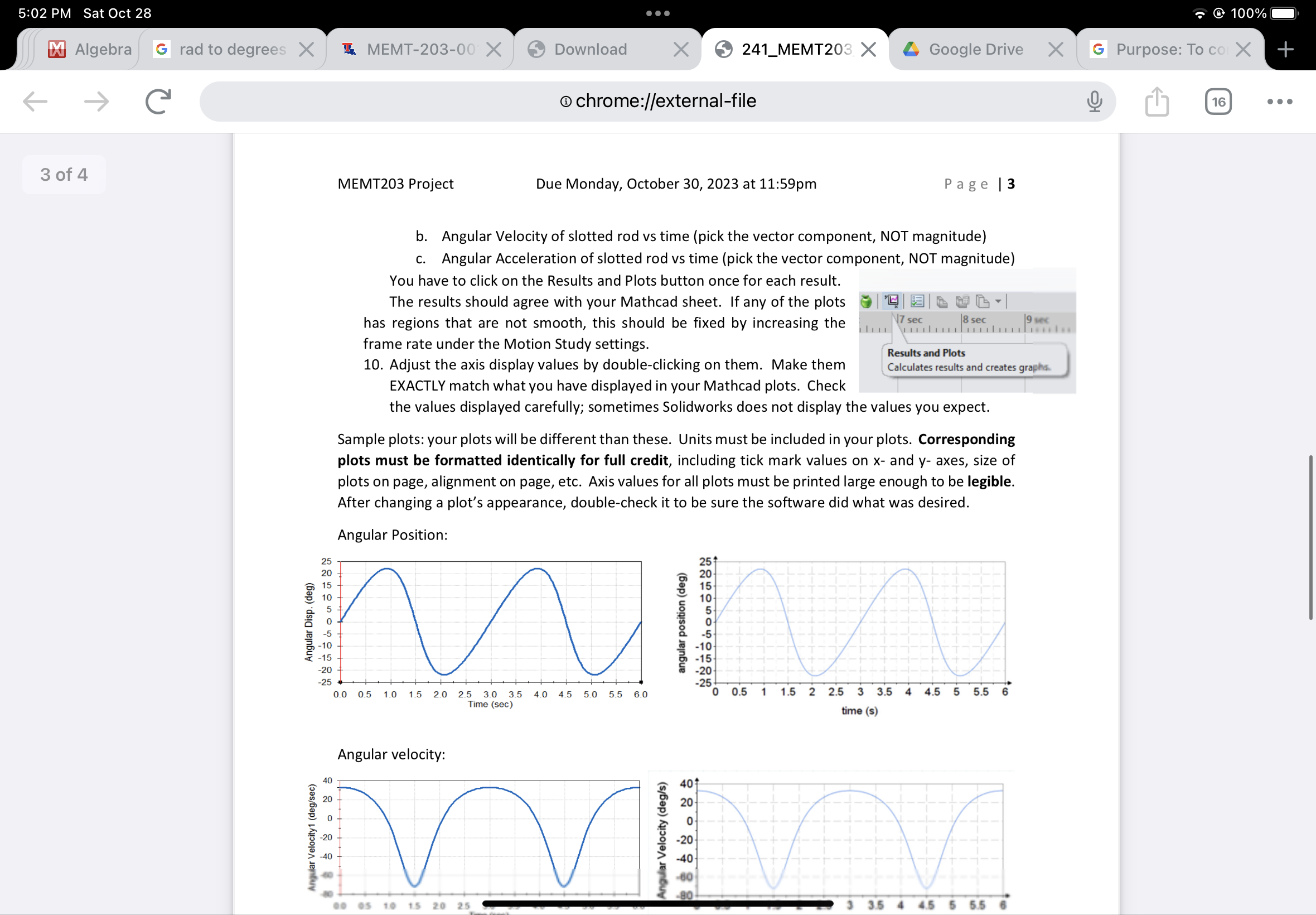 Solved b. Angular Velocity of slotted rod vs time (pick the | Chegg.com