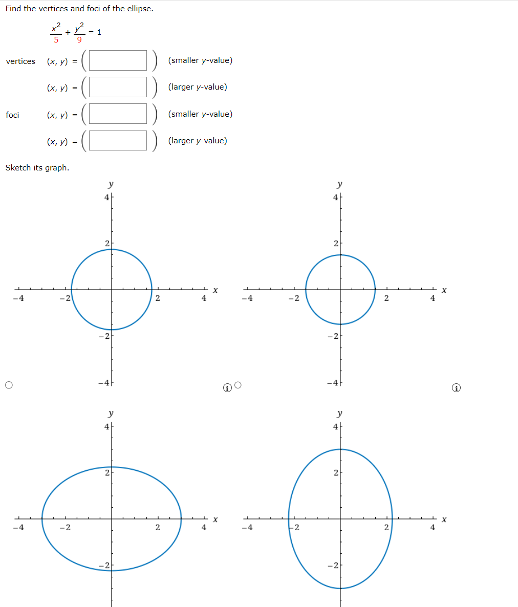 Solved Find the vertices and foci of the ellipse. 5x2+9y2=1 | Chegg.com