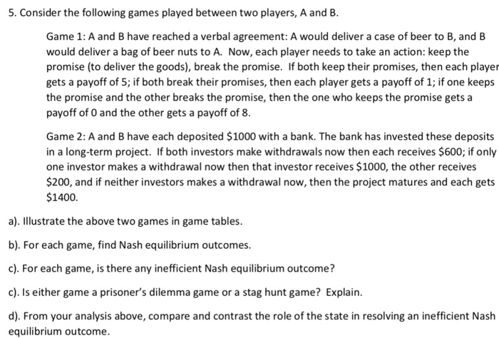 Solved 5. Consider the following games played between two | Chegg.com