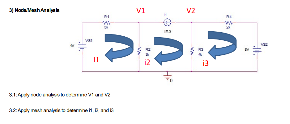 Solved 3) Node/Mesh Analysis 4V i1 3.1: Apply node analysis | Chegg.com