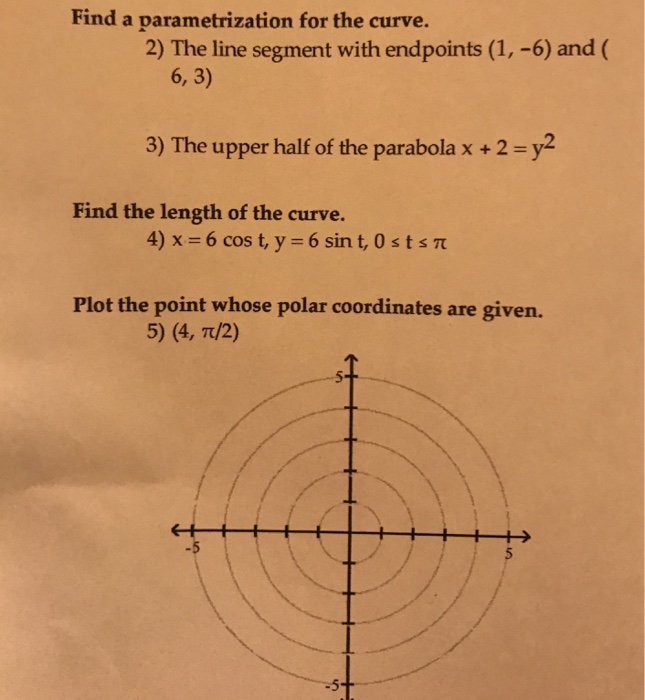 Solved Find a parametrization for the curve. 2) The line | Chegg.com