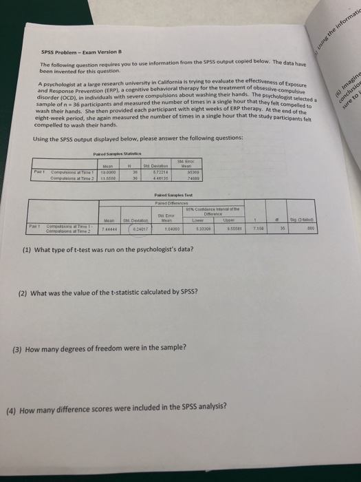 Solved SPSS Problem-Exam Version B ires you to use | Chegg.com