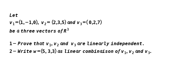 Solved Let V1=(1,-1,0), v2=(2,3,5) and vz=(0,2,7) be a three | Chegg.com