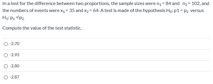 Solved In a test for the difference between two proportions, | Chegg.com