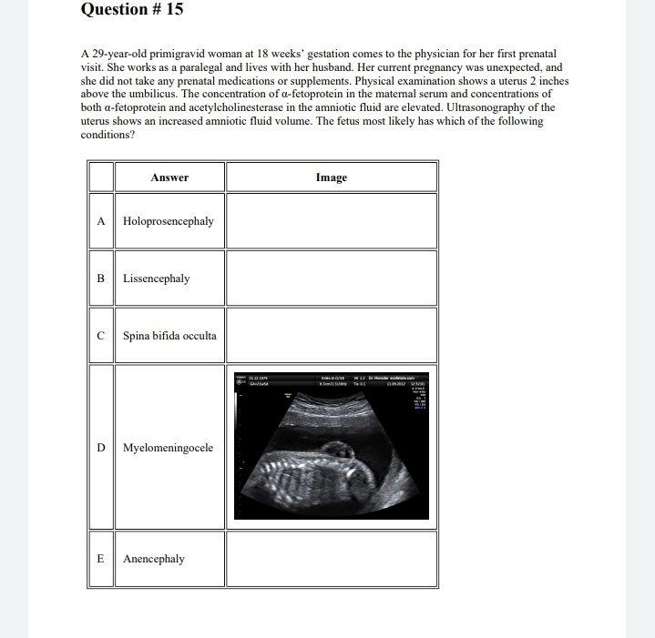 Solved Question # 15 A 29-year-old primigravid woman at 18 | Chegg.com