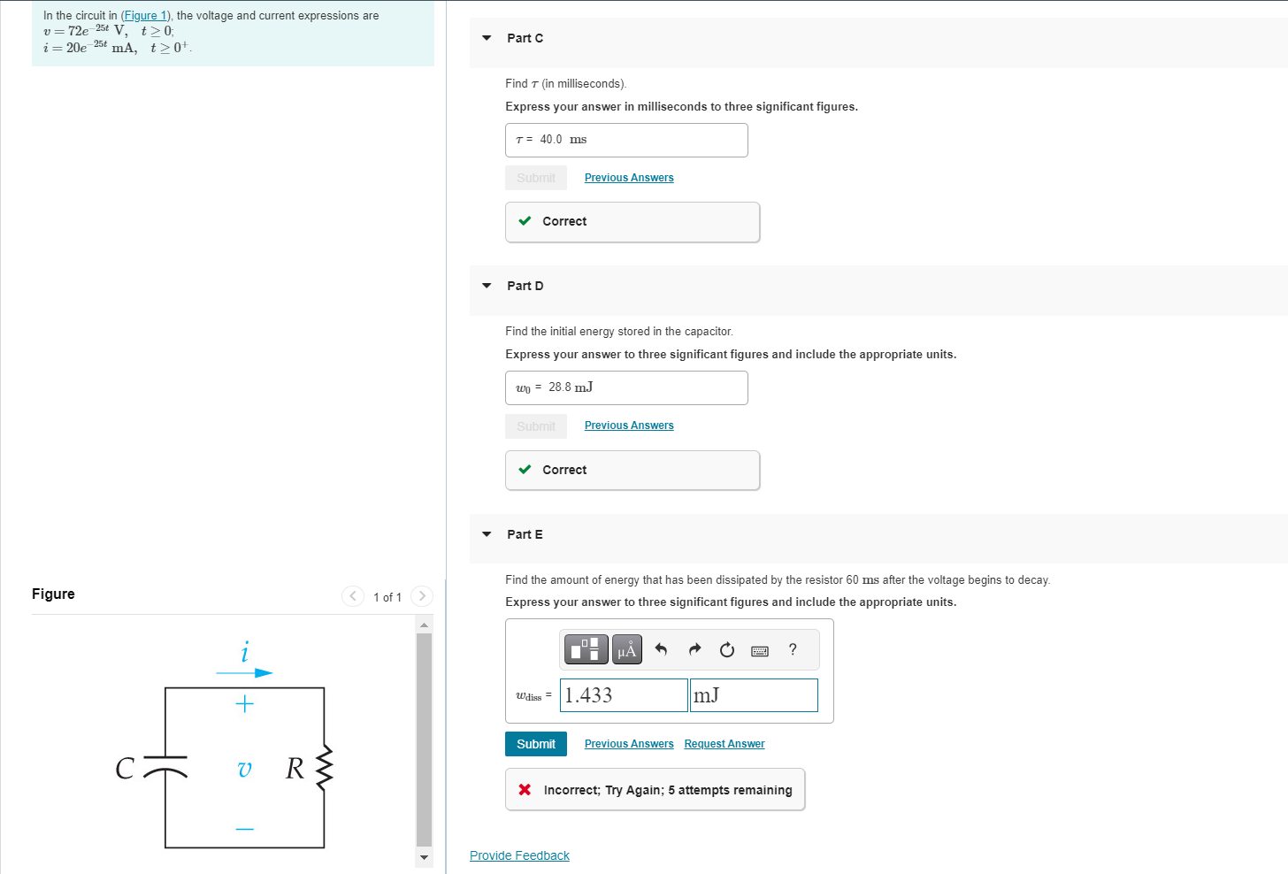 Solved In the circuit in (Figure 1), ﻿the voltage and | Chegg.com