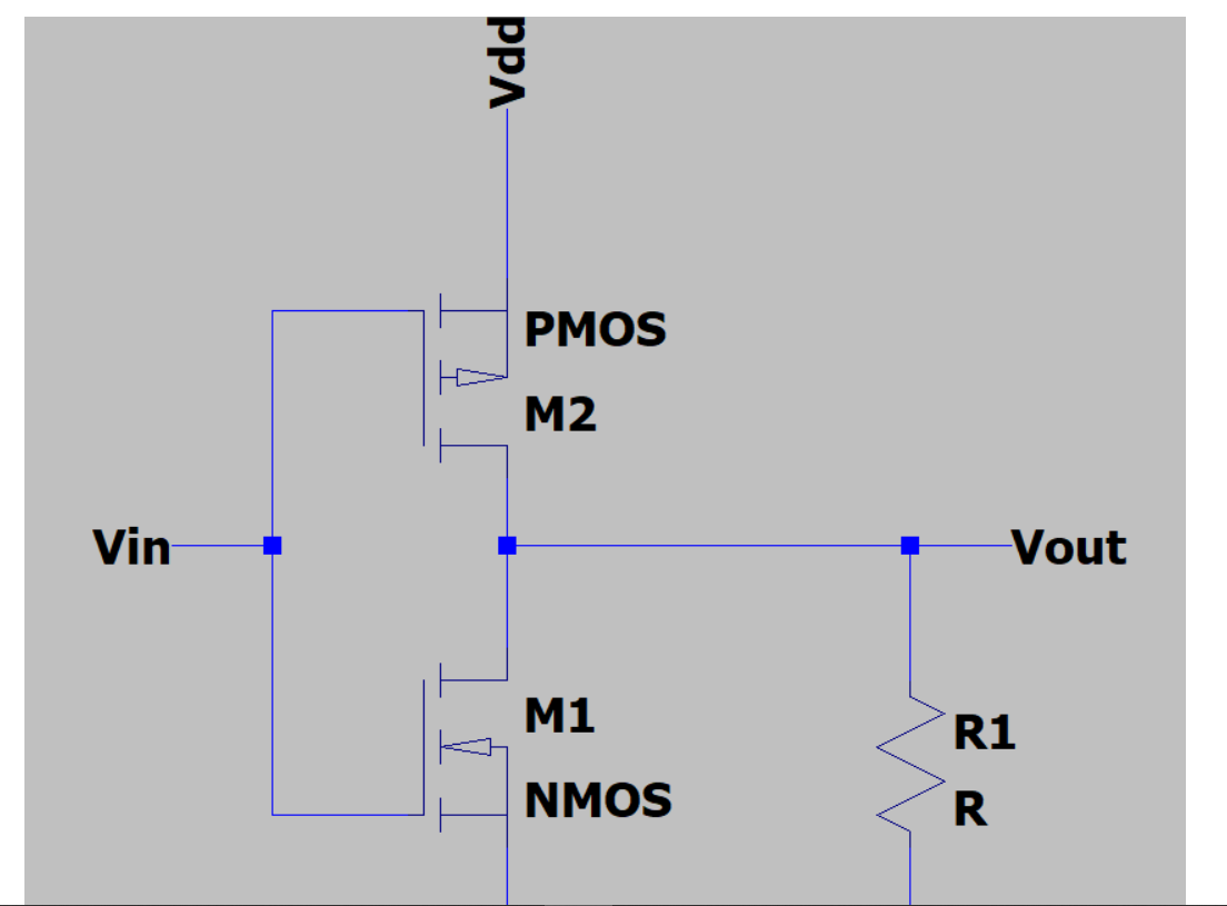 Vdd PMOS M2 Vin Vout M1 R1 NMOS R M1 R1 NMOS R Vss | Chegg.com