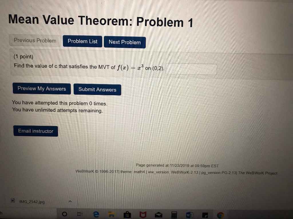 Solved Mean Value Theorem: Problem 1 Previous Problem | Chegg.com