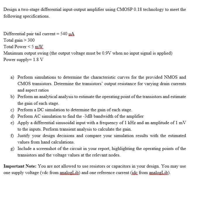 Solved Design a two-stage differential input-output | Chegg.com