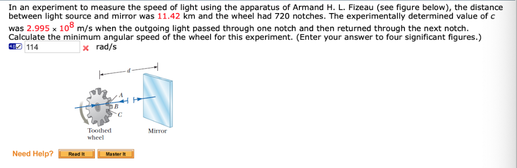 Solved In an experiment to measure the speed of light using | Chegg.com