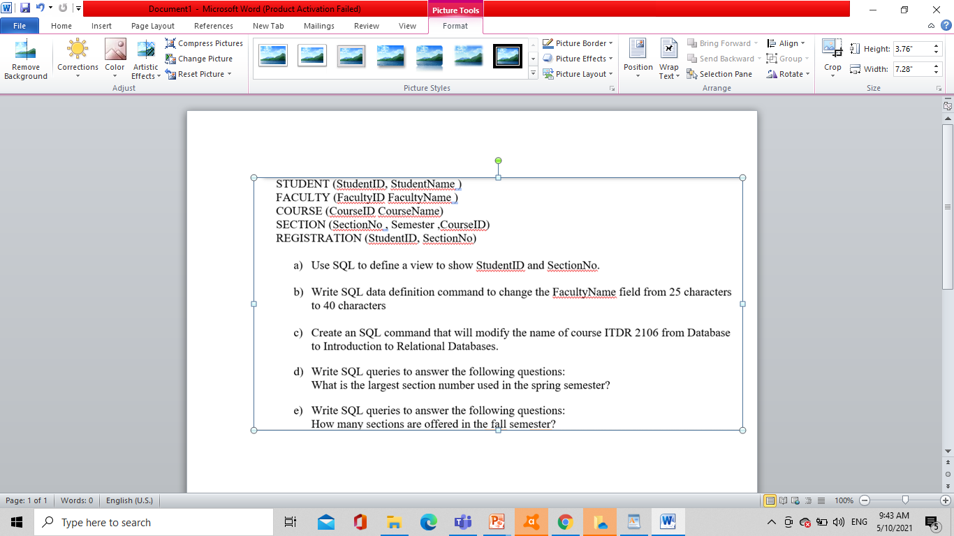 Solved Picture Tools _ View Format ది? W 7-0 = Document1 - | Chegg.com