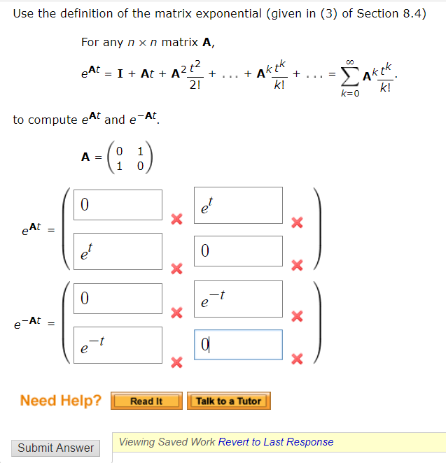 Solved Use the definition of the matrix exponential (given | Chegg.com