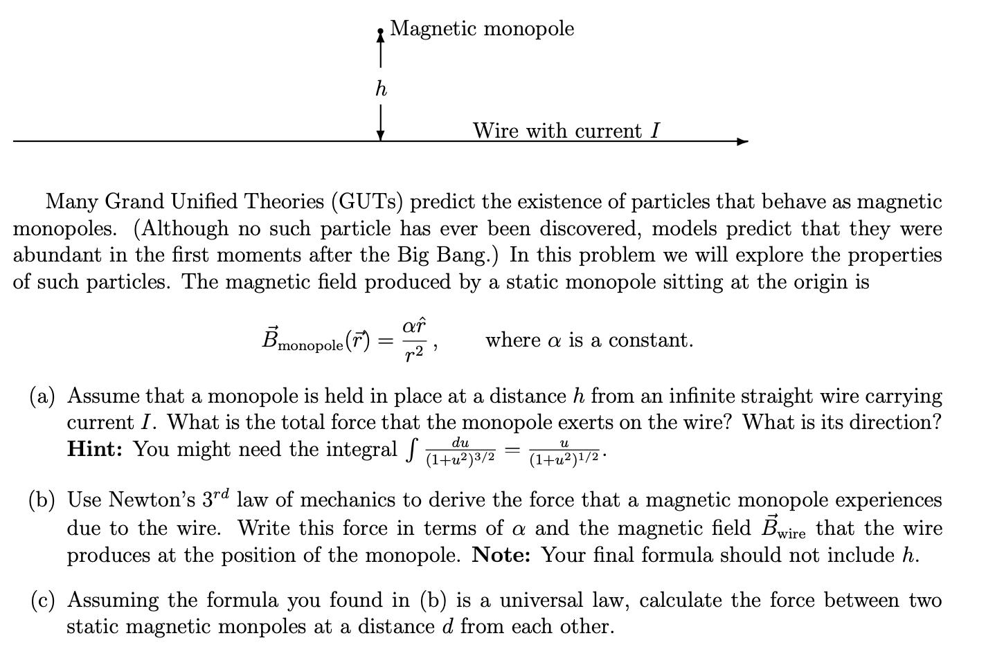Magnetic monopole Wire with current I Many Grand | Chegg.com