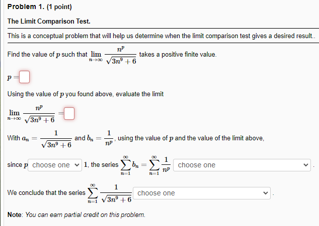 Solved Problem 1. (1 point) The Limit Comparison Test. This | Chegg.com