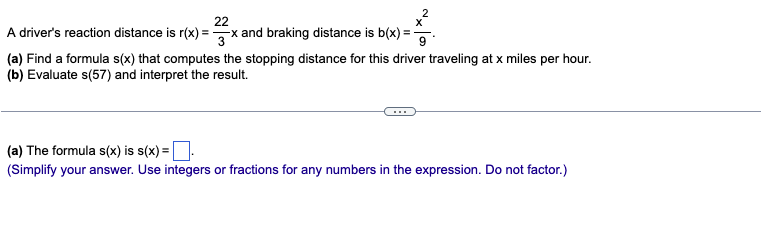 Solved A driver's reaction distance is r(x)=322x and braking | Chegg.com