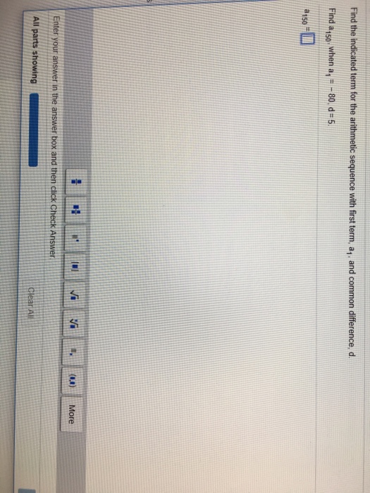Solved Find the indicated term for the arithmetic sequence | Chegg.com