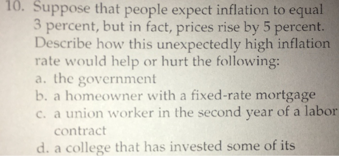 Solved 10. Suppose that people expect inflation to equal | Chegg.com