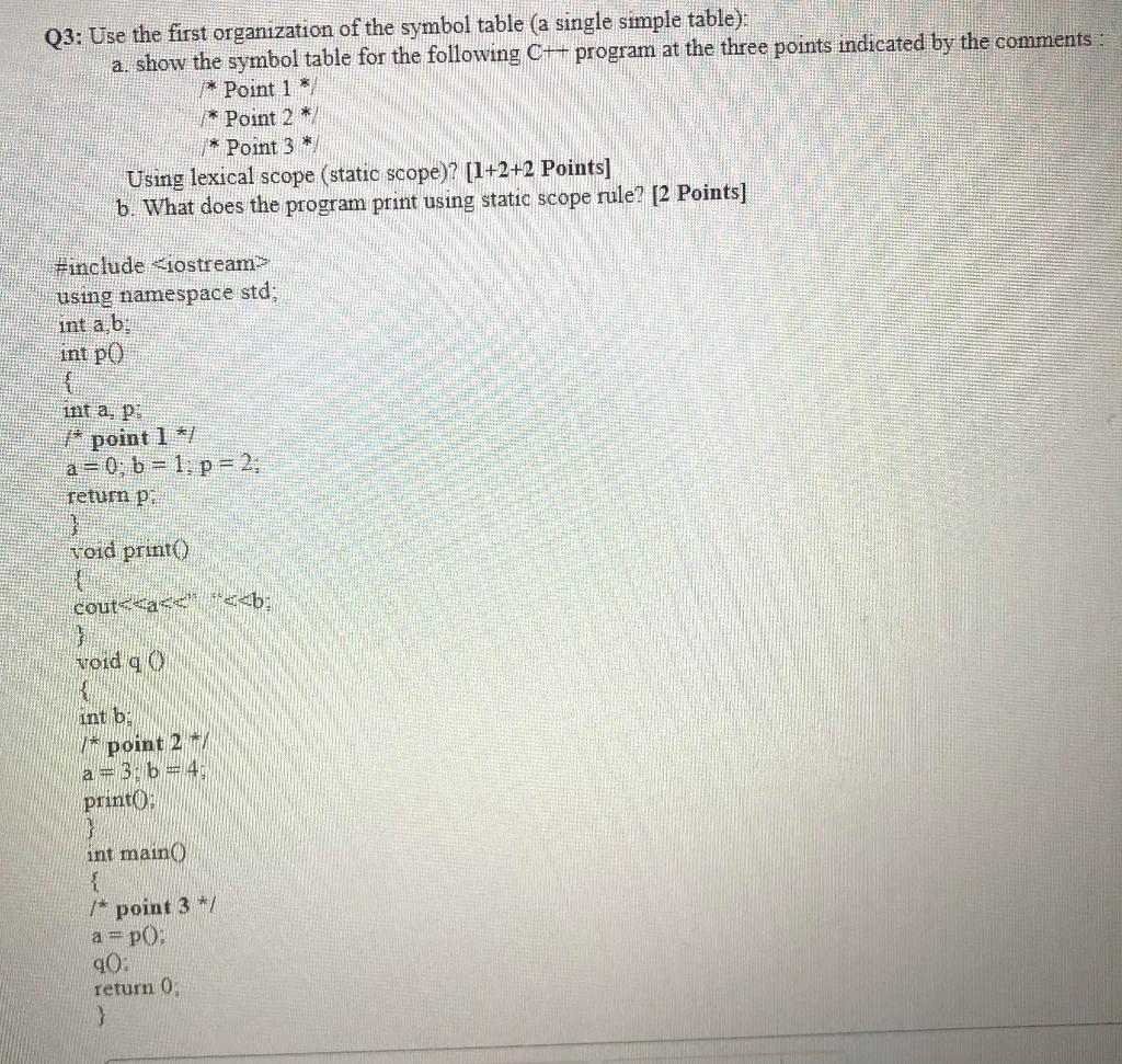 Solved Q3: Use the first organization of the symbol table (a | Chegg.com