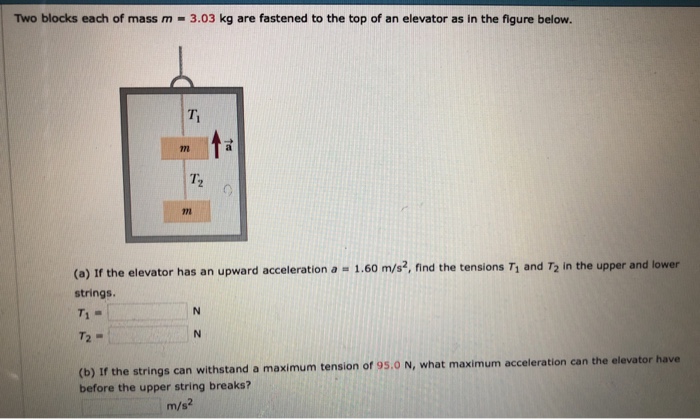 Solved Two blocks each of mass m - 3.03 kg are fastened to | Chegg.com