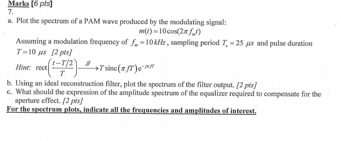 [6 pts] Marks 7. a. Plot the spectrum of a PAM wave | Chegg.com