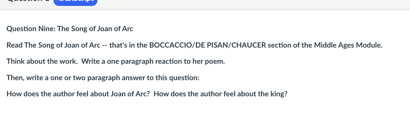 Solved Question Nine: The Song of Joan of ArcRead The Song | Chegg.com