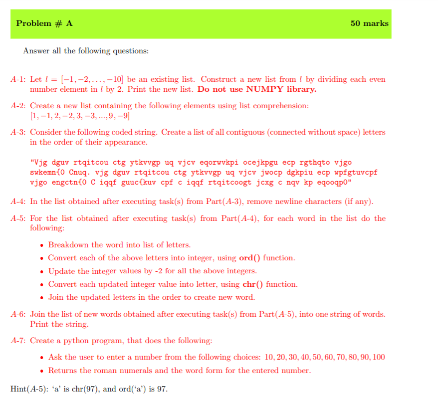 Solved Problem #A 50 marks Answer all the following | Chegg.com