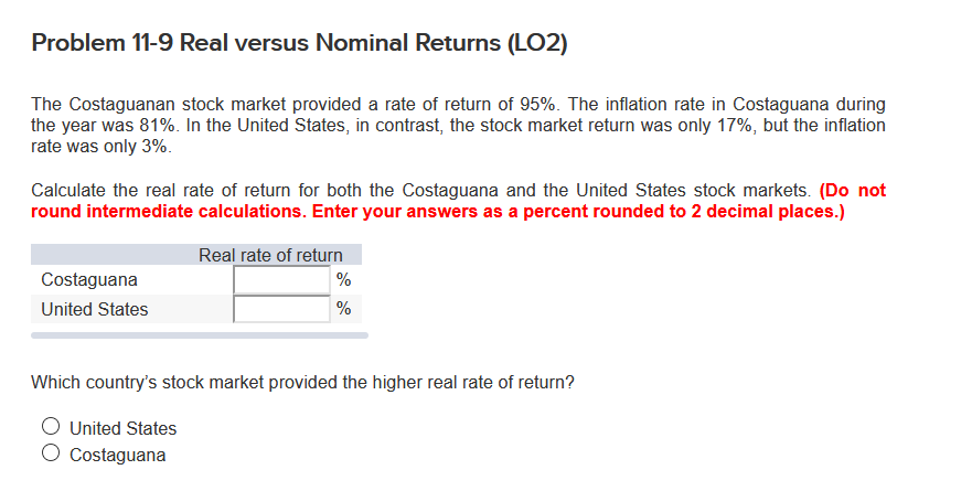 Solved Problem 11-9 Real versus Nominal Returns (LO2) The | Chegg.com