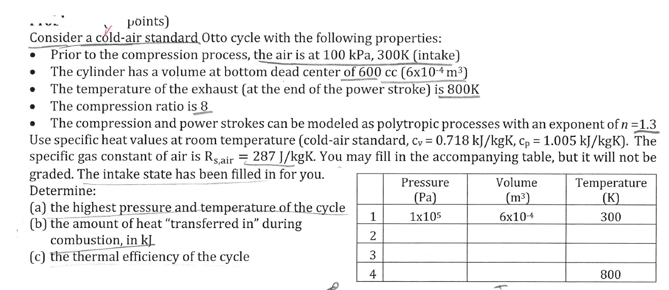Solved y points) Consider a cold-air standard Otto cycle | Chegg.com