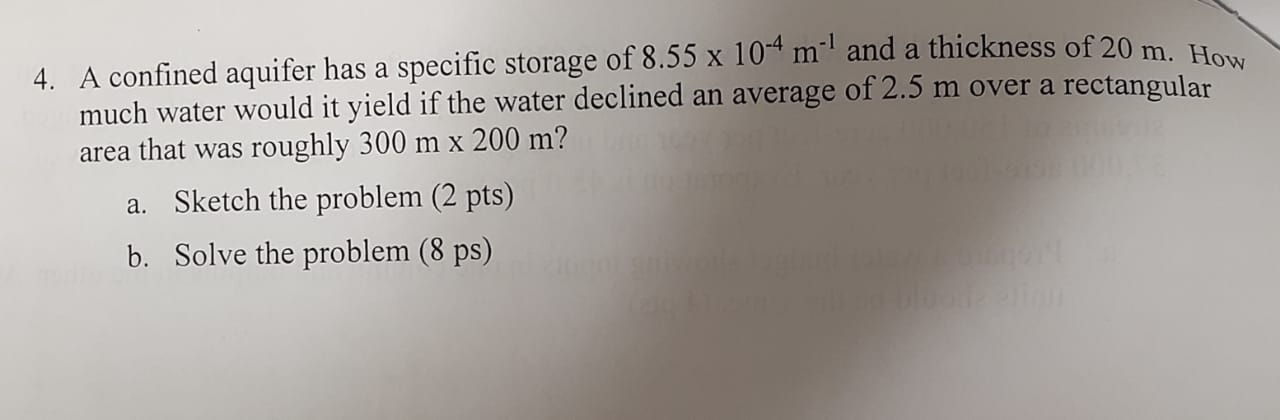 Solved 4. A confined aquifer has a specific storage of | Chegg.com