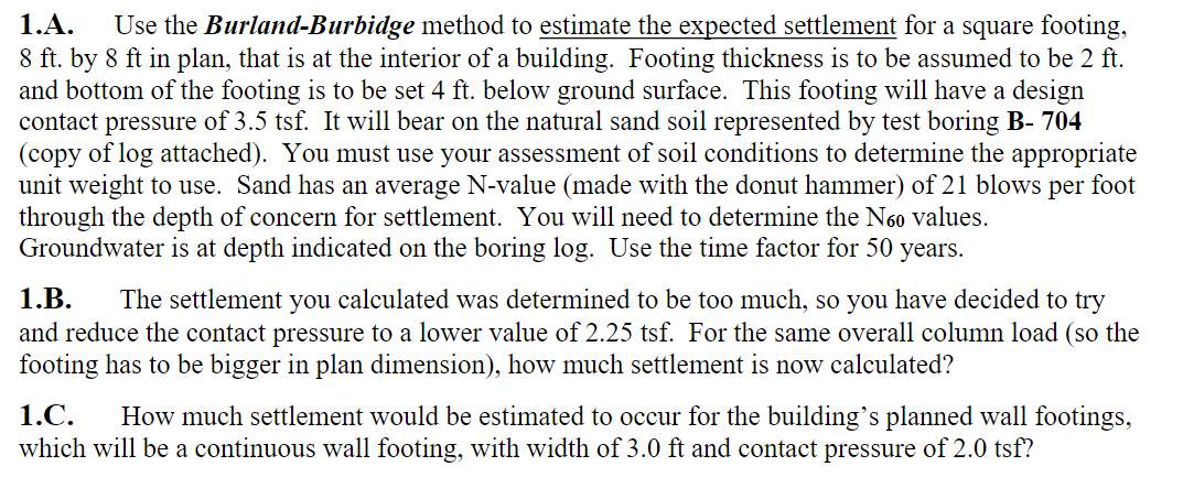 1.A. Use the Burland-Burbidge method to estimate the | Chegg.com