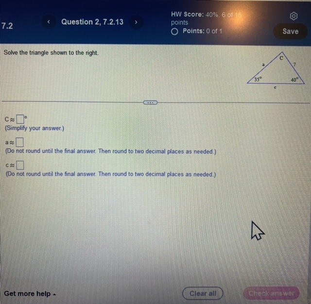Solved Solve the triangle shown to the right.(Simplify your | Chegg.com