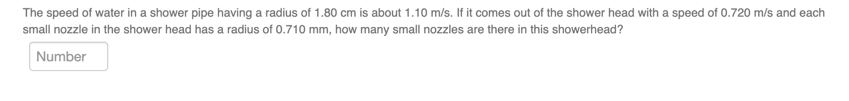 Solved The speed of water in a shower pipe having a radius | Chegg.com