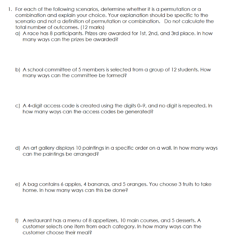 Solved 1. ﻿For each of the following scenarios, determine | Chegg.com